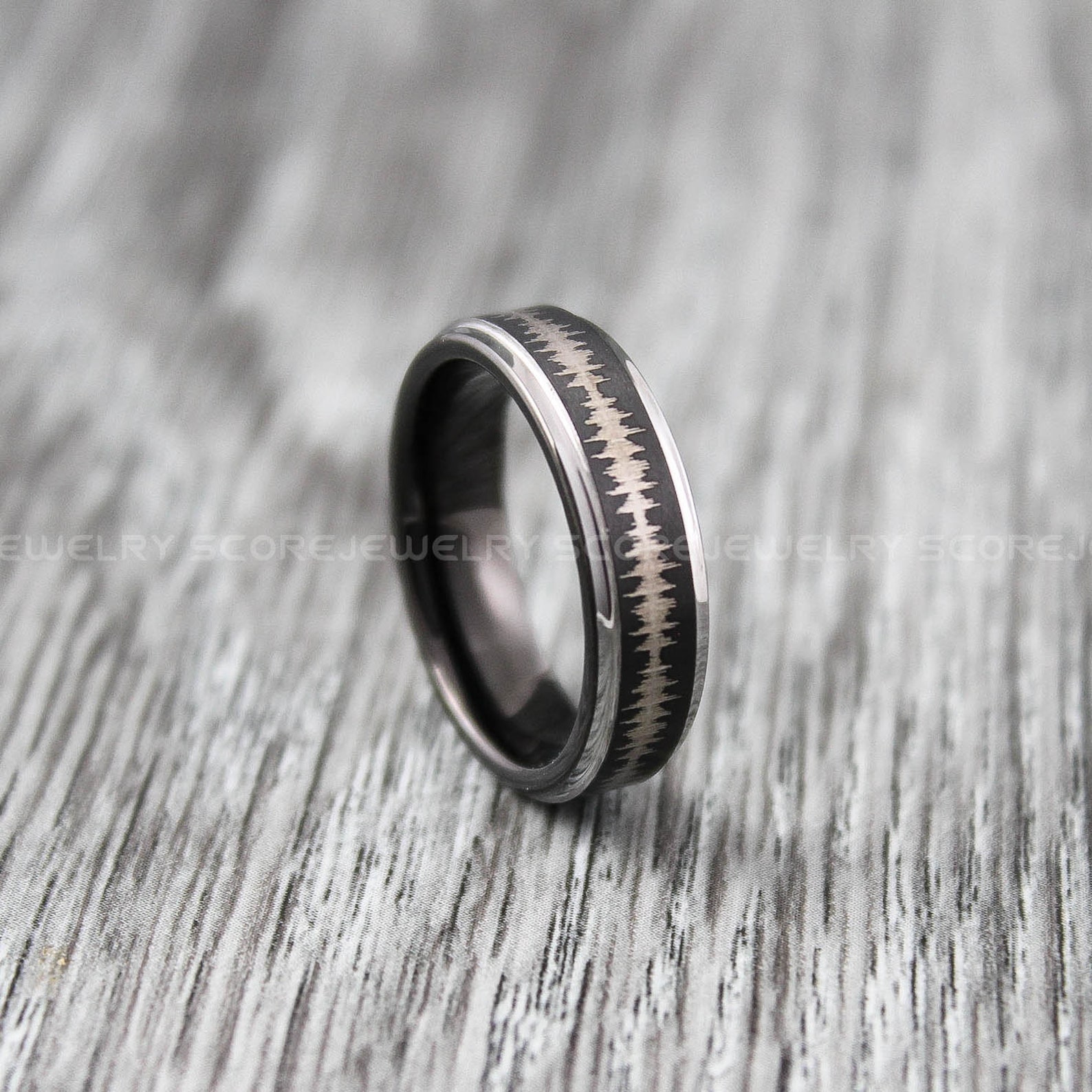 Sound Wave Ring Soundwave Jewelry Black Tungsten Band Step | Etsy