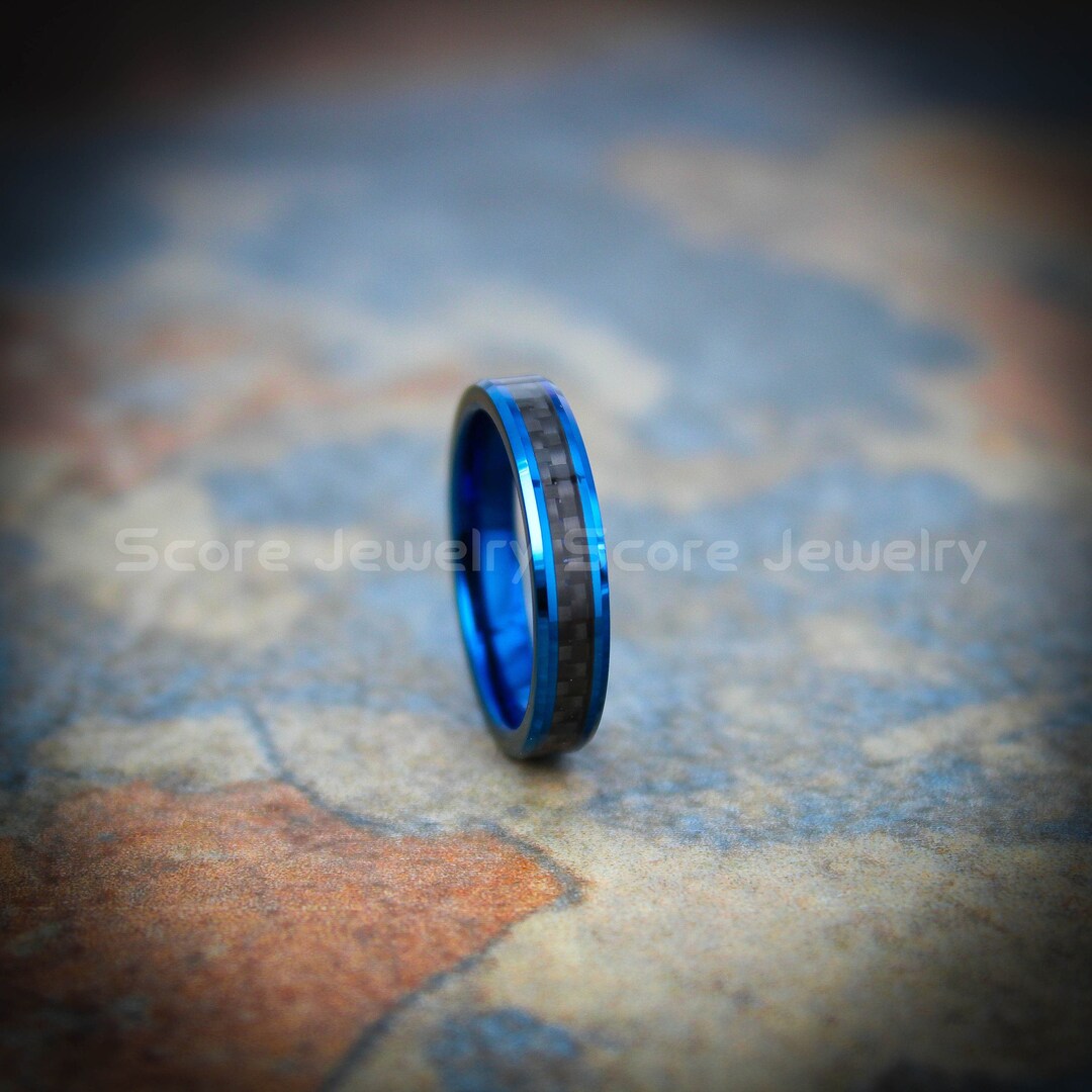 Blue Wedding Ring Blue Wedding Band 4mm Blue Tungsten Band - Etsy