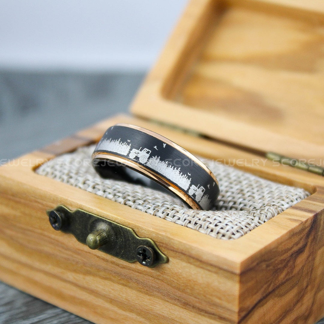 Tractor Ring, Farmer Ring Rancher Ring 8mm Black Tungsten Band With ...