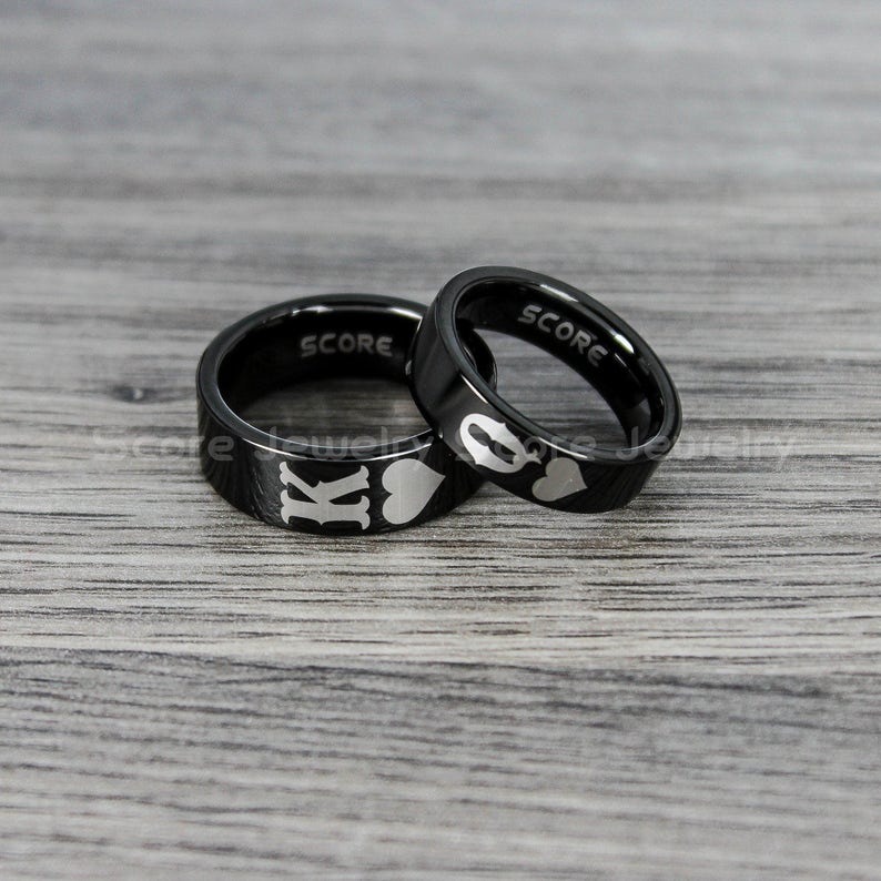 King and Queen Rings, King and Queen of Hearts Rings, 2 Piece Couple ...