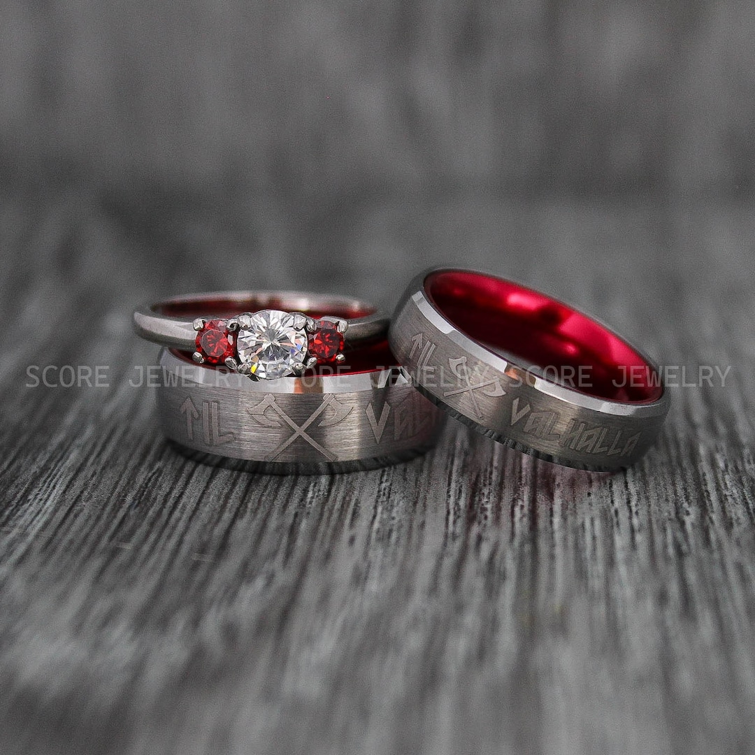 Til Valhalla Rings, Viking Rings, Runes Rings, 3 Piece Couple Set ...
