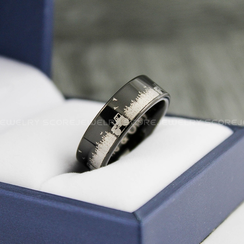 Tractor Ring, Farmer Ring, Rancher Ring 8mm Black Tungsten Band With ...