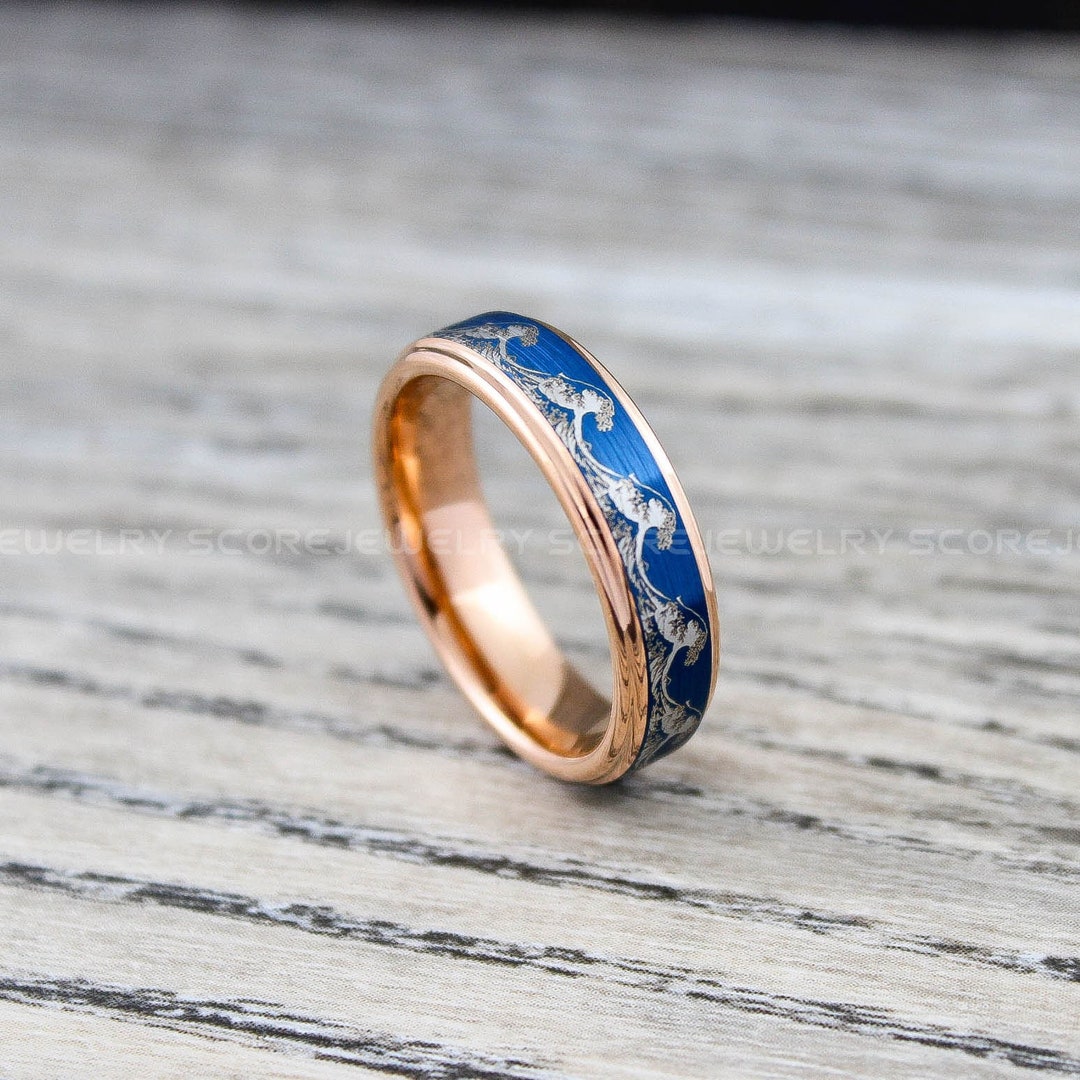 Wave Ring, Ocean Wave Ring, Beach Jewelry, 14K Rose Gold Tungsten ...