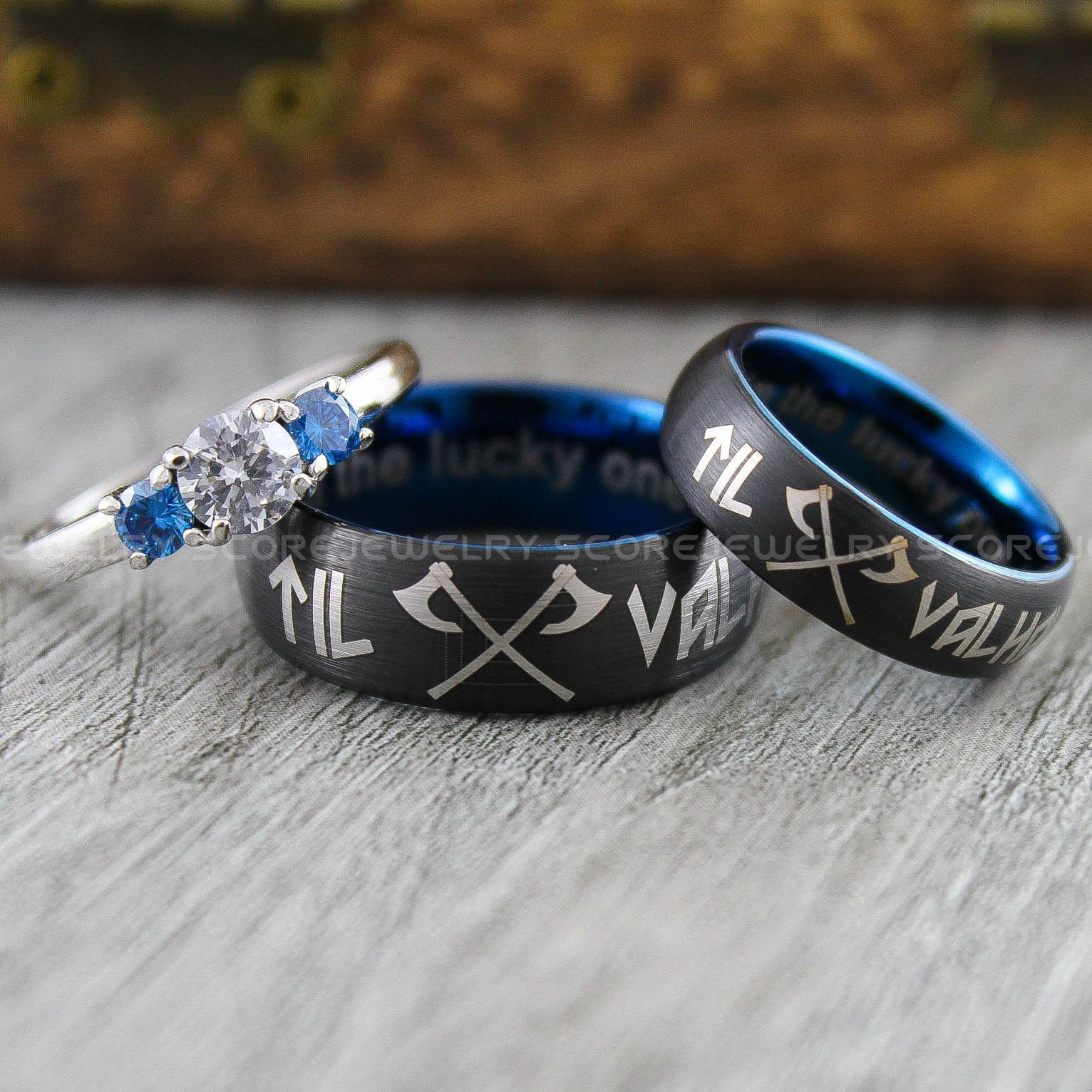 Til Valhalla Rings, Viking Rings, Runes Rings, 3 Piece Couple Set ...