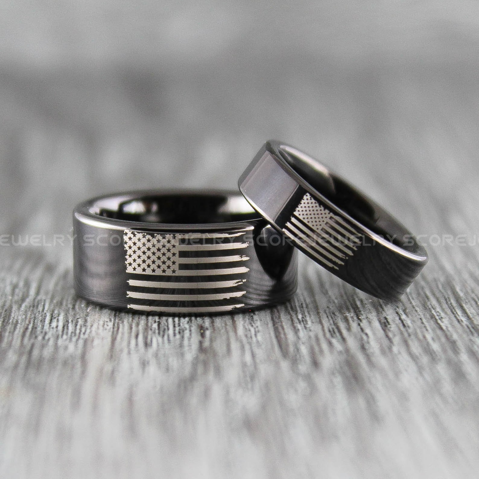 American Flag Ring 10mm or 6mm Black Tungsten Bands With Flat - Etsy