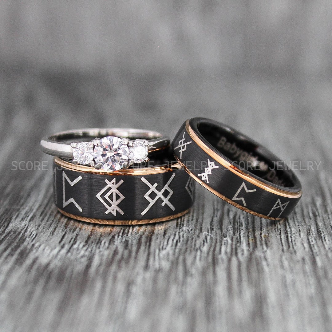 Viking Rings, Runes Rings, Nordic Rings, Couple Rings Couple Wedding ...
