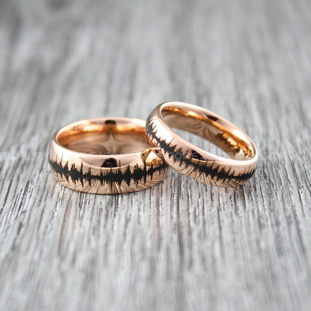 Sound Wave Rings, Soundwave Rings 2 Piece Couple Set 14K Rose Gold ...