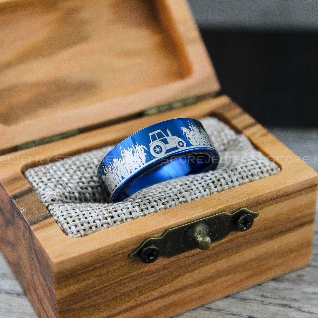 Tractor Ring, Farmer Ring, Rancher Ring, Blue Tungsten Band, Livestock ...