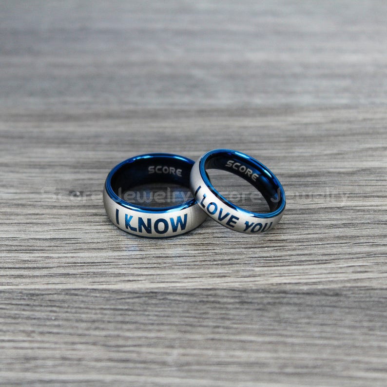 I Love You I Know Rings 2 Piece Couple Set Blue Tungsten - Etsy