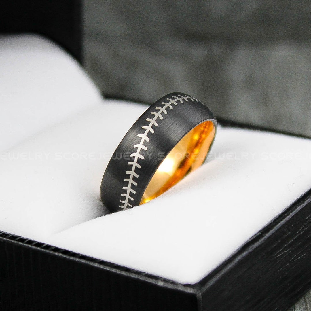 Baseball Ring, Baseball Wedding Ring, Baseball Wedding Band, Black ...