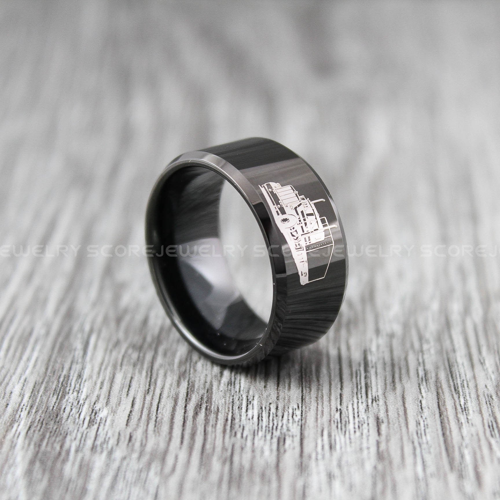 Truck Ring, Trucker Ring, Truck Driver Ring, 12mm Black Tungsten Band ...