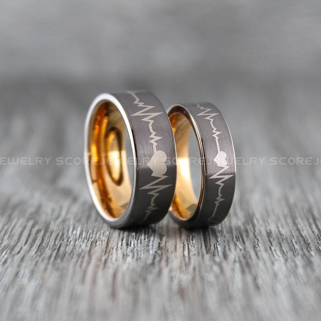 Heartbeat Ring, Heart Beat Rings, ECG Rings, 2 Piece Couple Set ...