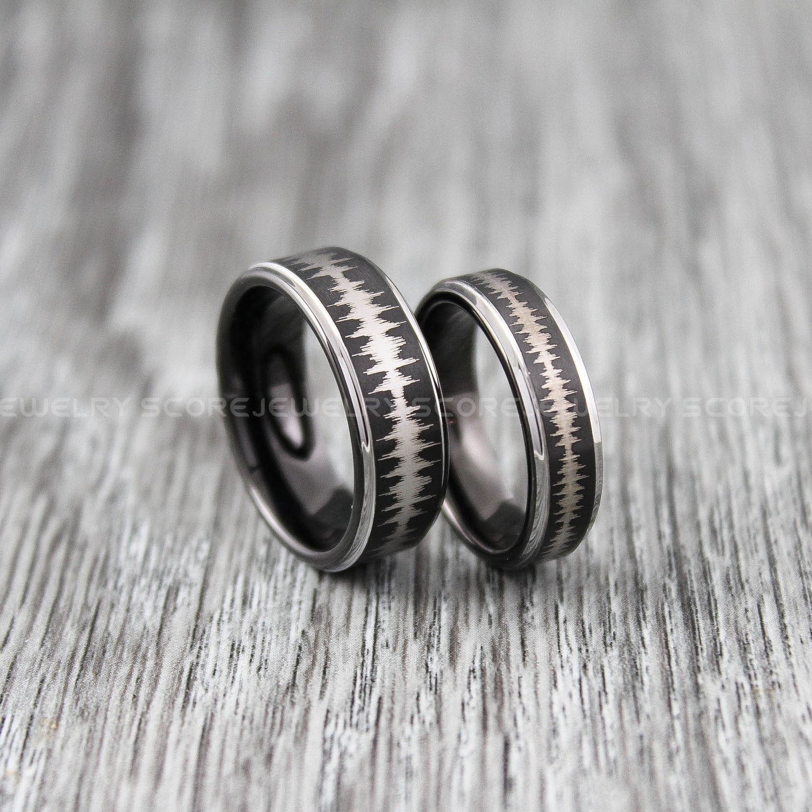 Sound Wave Ring, Soundwave Jewelry, Black Tungsten Band Step Edge Sound ...