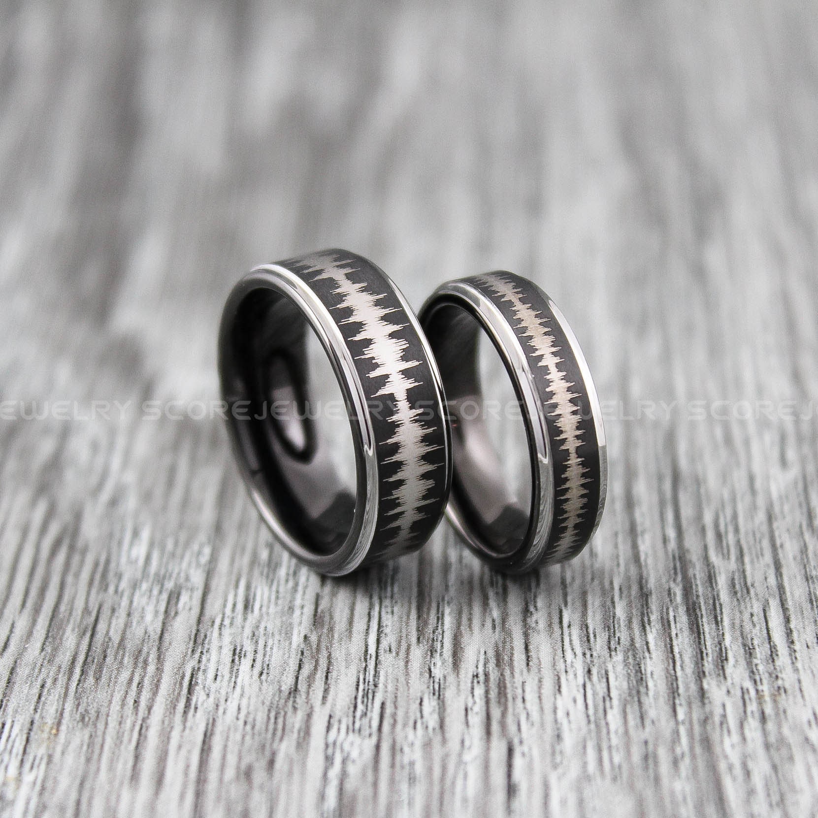 Sound Wave Ring, Soundwave Jewelry, Black Tungsten Band Step Edge Sound ...