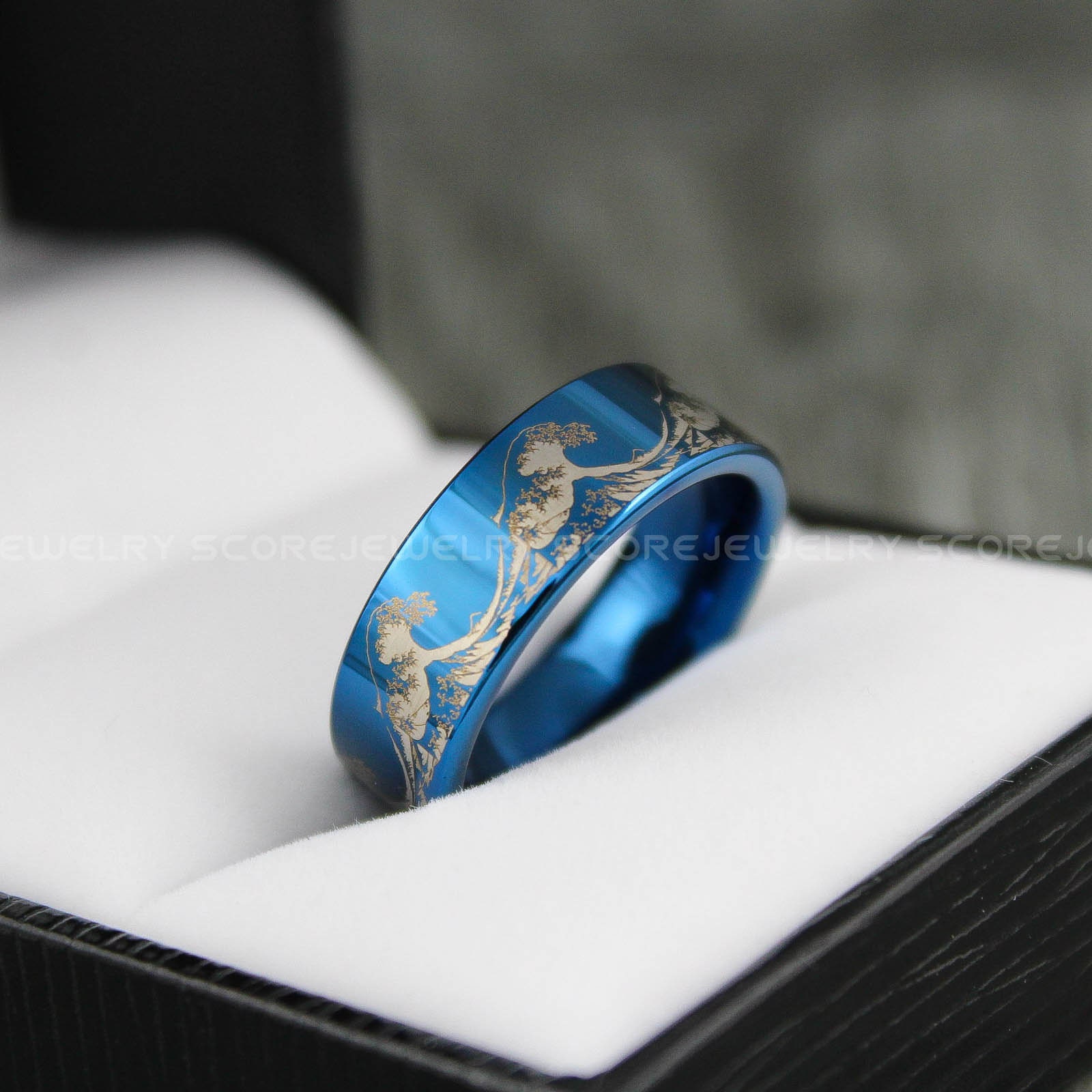Wave Ring, Ocean Wave Ring, Beach Jewelry, 8mm Blue Tungsten Wedding ...