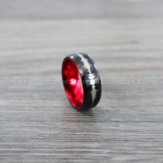 Soundwave Ring Sound Wave Ring 8mm Black Tungsten Band With - Etsy