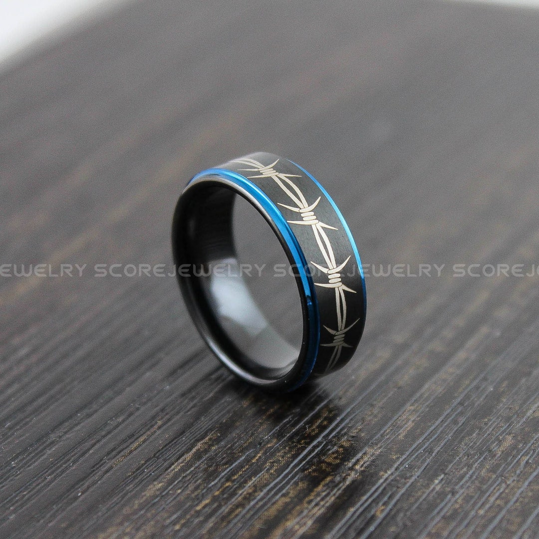 Barbed Wire Ring, Barbed Wire Wedding Ring, 8mm Black Tungsten Wedding ...