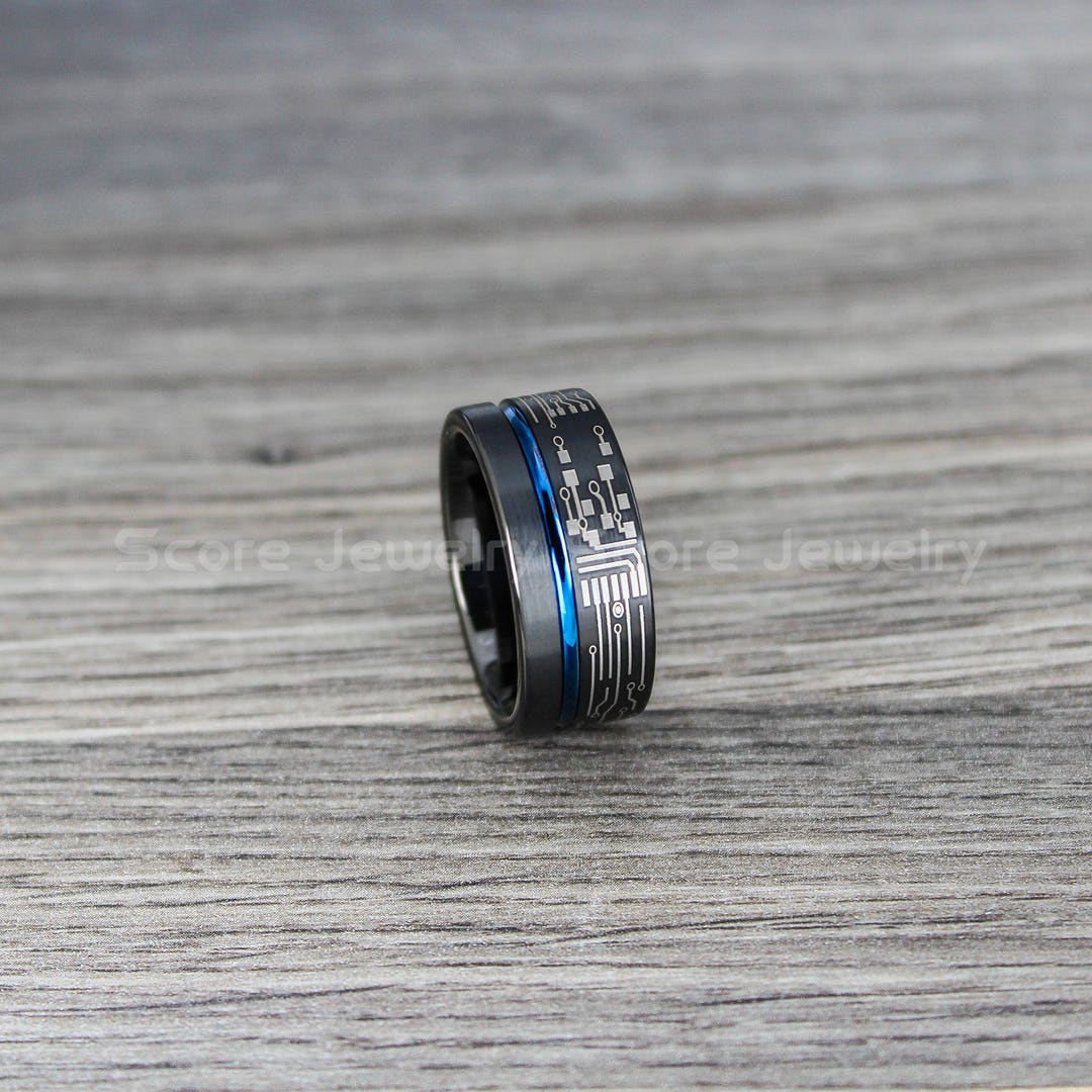 Circuit Board Ring, Gamer Ring, 10mm Black Tungsten Wedding Band With ...