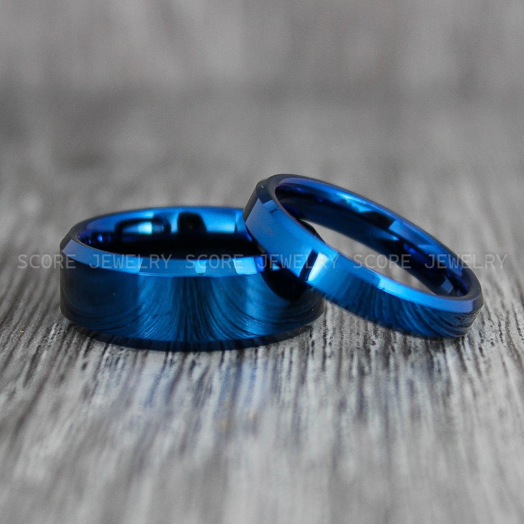 Blue Wedding Rings, Blue Wedding Bands, 2 Piece Couple Set Blue ...