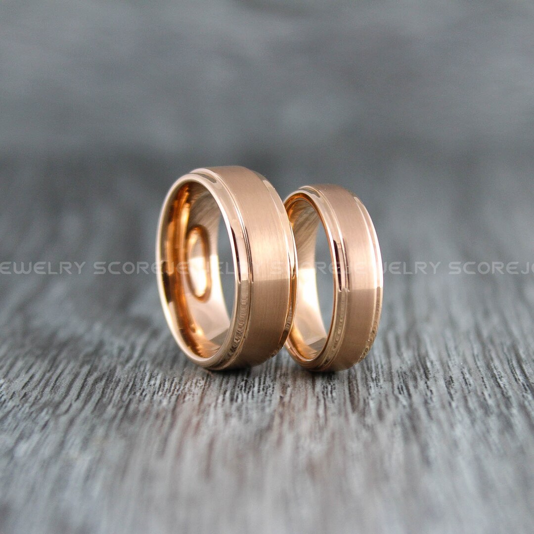 Rose Gold Wedding Rings, Rose Gold Rings, 2 Piece Couple Set 14K Rose ...