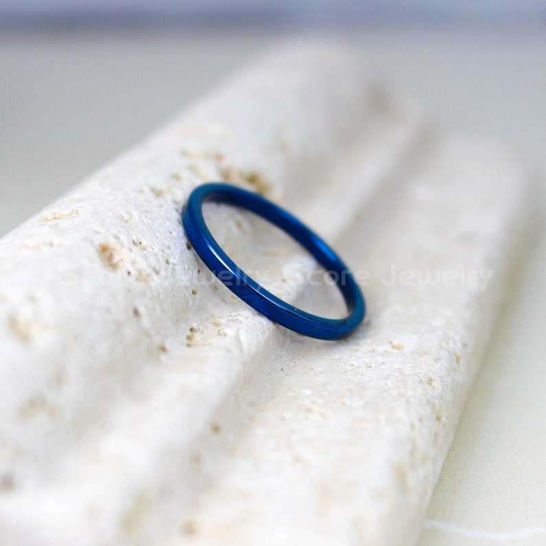 Blue Tungsten Ring, Blue Wedding Band, 2mm Blue Tungsten Band With Flat ...