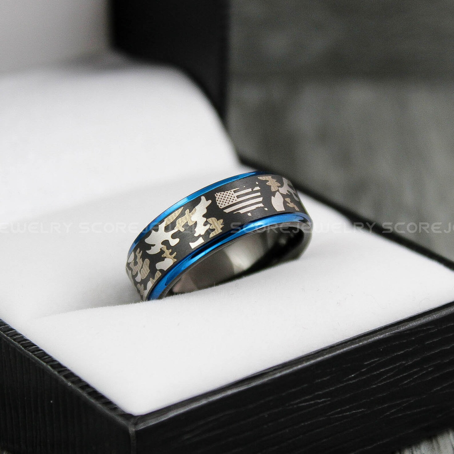 Camo Ring American Flag Ring 8mm Black Tungsten Band With | Etsy