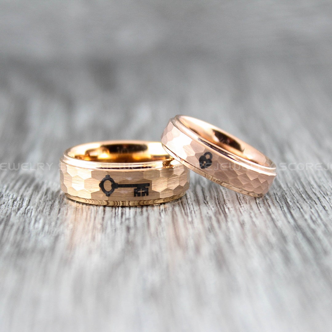 Lock and Key Rings, Lock and Key Wedding Rings, 2 Piece Couple Set ...