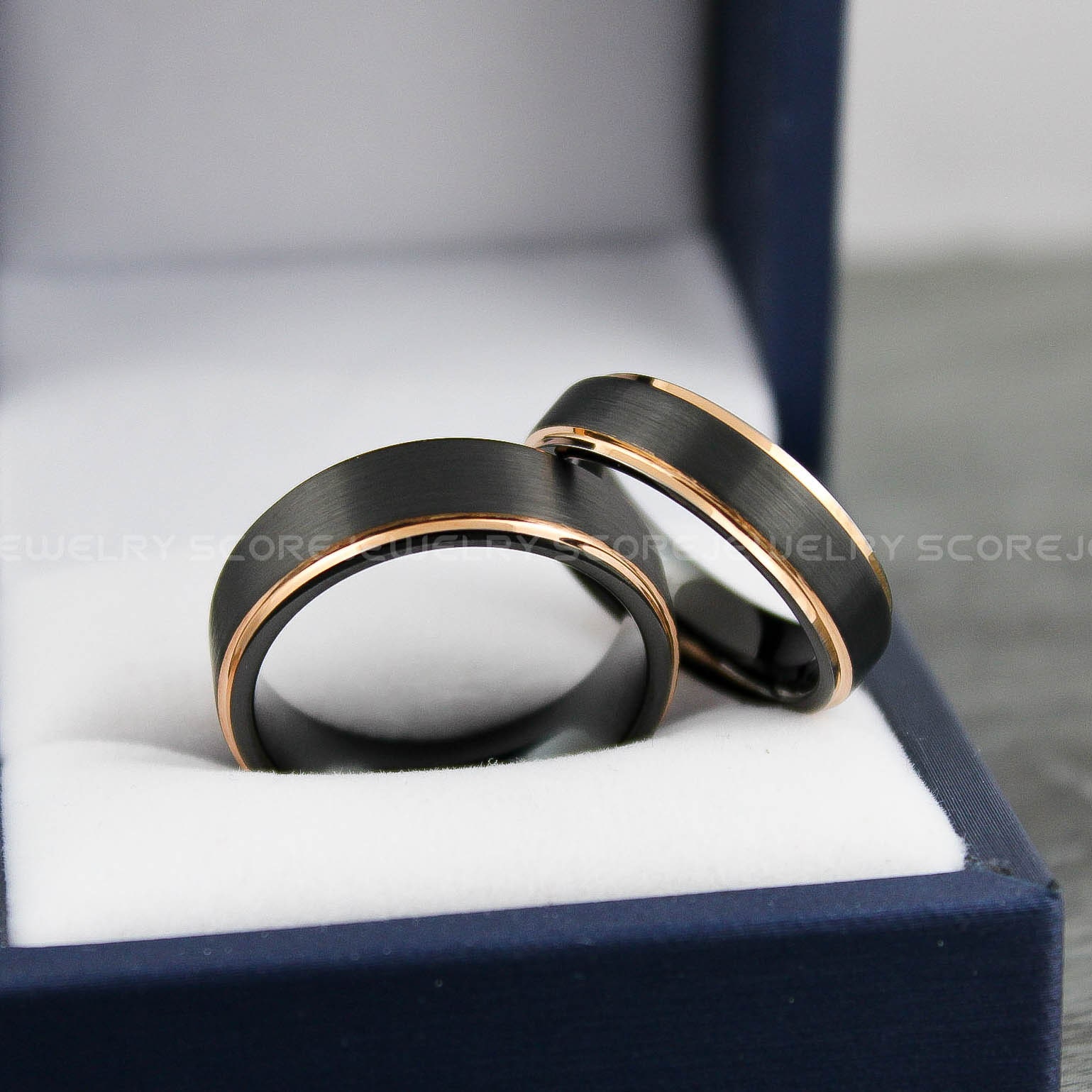 Black Wedding Rings 2 Piece Couple Set 8mm & 6mm Black - Etsy