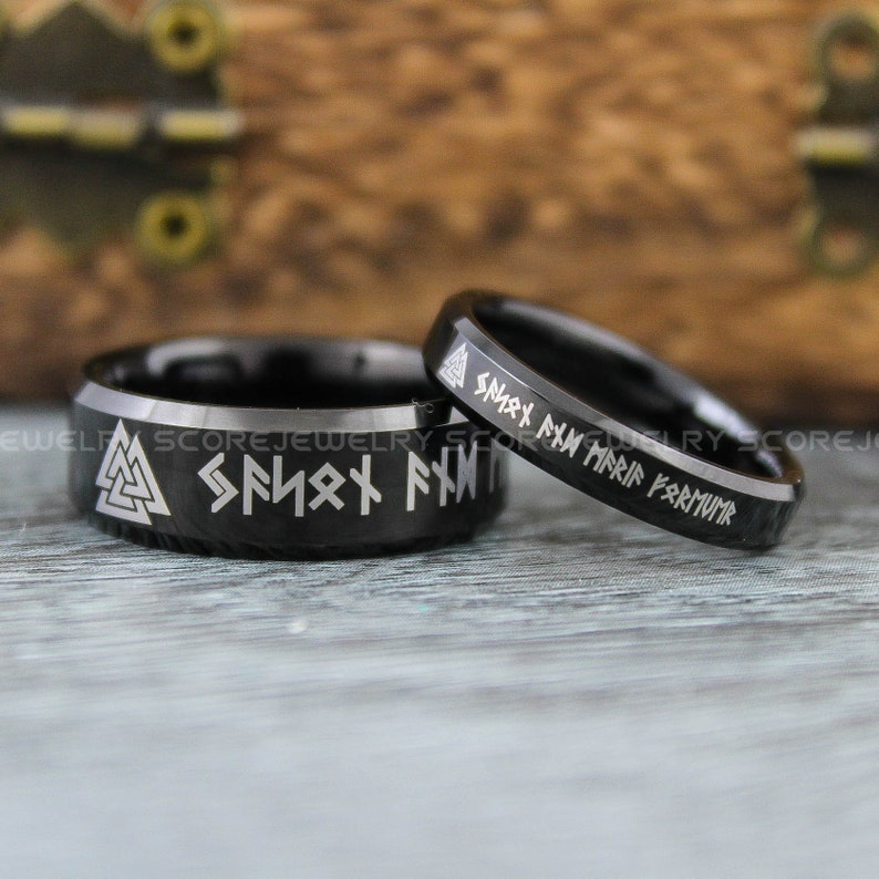 Viking Ring, Couple Set Nordic Ring, Norsemen Ring, Nordic Runes Ring ...
