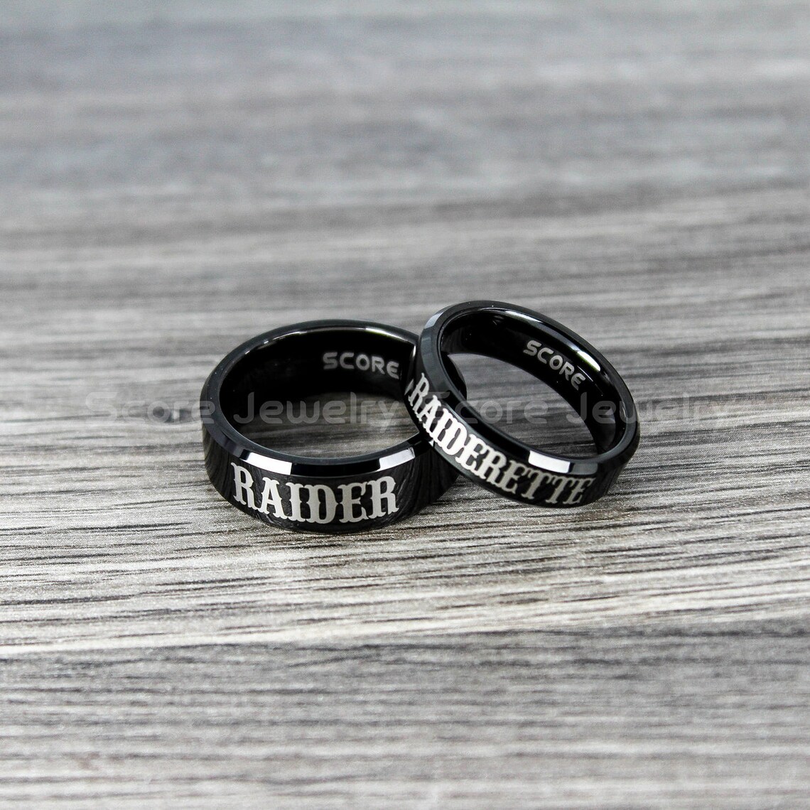 Raider Raiderette Rings, 2 Piece Couple Set Black Tungsten Rings With ...
