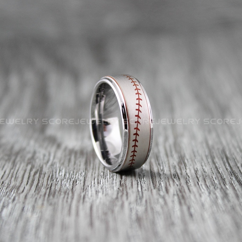 Baseball Ring, Baseball Jewelry, Baseball Wedding Ring, 8mm Deep Velvet ...