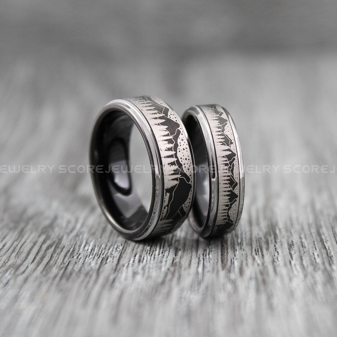 Forest Rings, Mountain Range Rings, Boreal Forest Rings, 2 Piece Couple ...