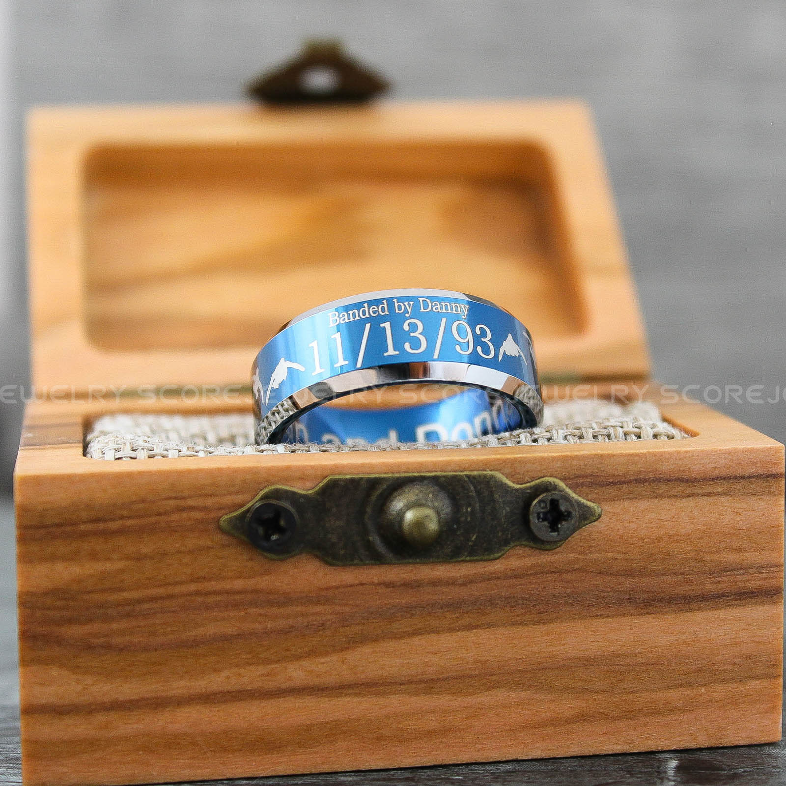 Duck Band Ring 8mm Blue Tungsten Band With Silver Beveled - Etsy
