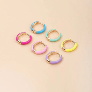 Colorful Enamel Clasp Hoops, Small Hoop Earring - Etsy