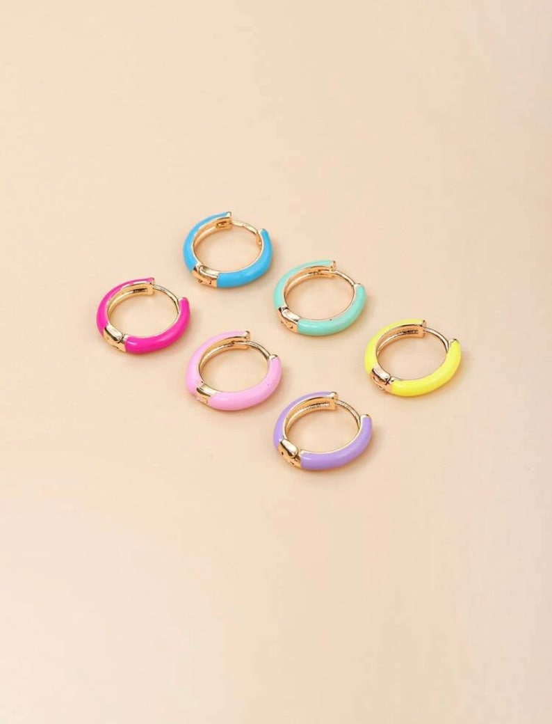 Colorful Enamel Clasp Hoops, Small Hoop Earring - Etsy
