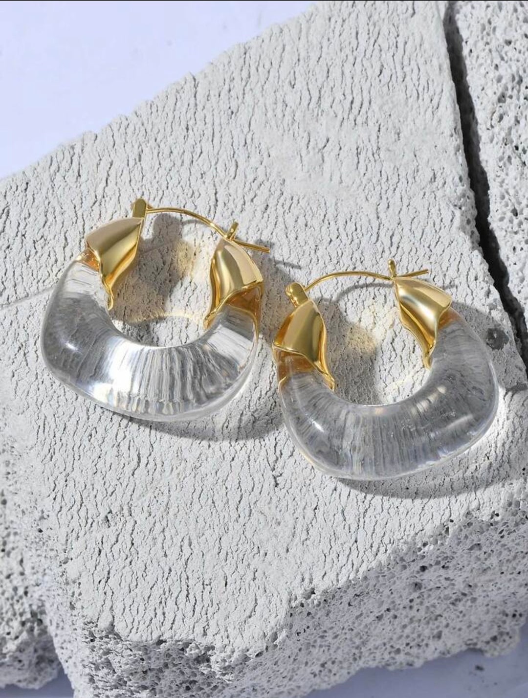 Resin Chunky Geometric Hoop Earrings, Resin Hoop Earring, Clear Jewelry ...