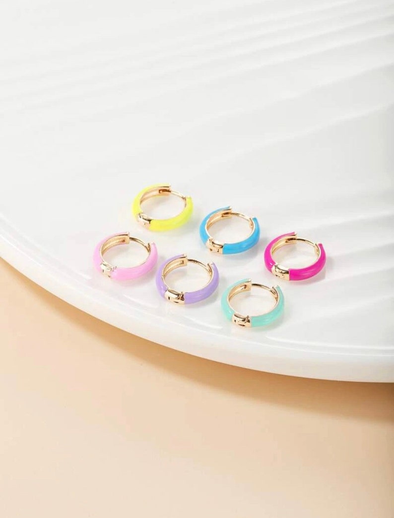 Colorful Enamel Clasp Hoops, Small Hoop Earring - Etsy