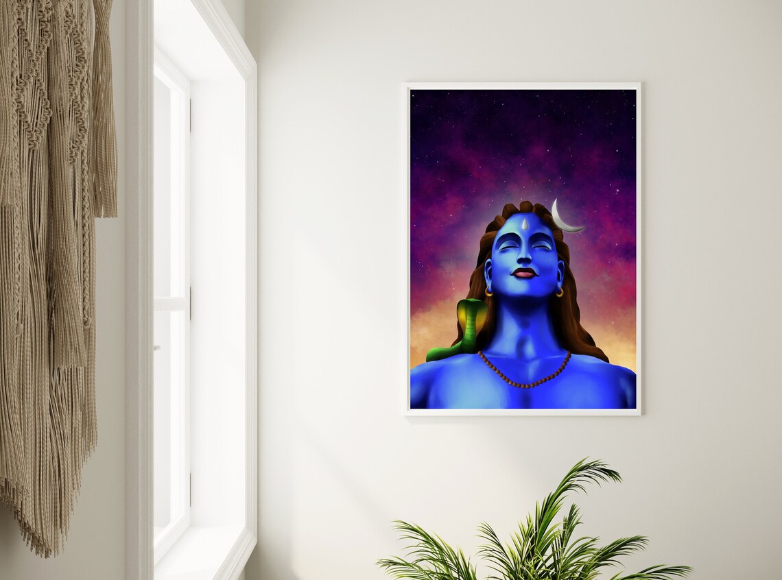 Adiyogi Shiva Spiritual Hindu Cosmic Starry Illustration Digital Art ...