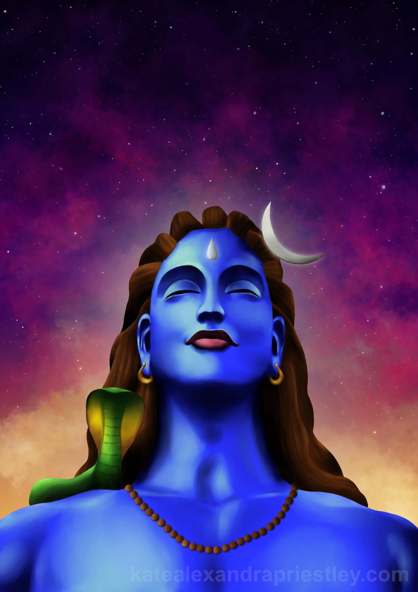 Adiyogi Shiva Spiritual Hindu Cosmic Starry Illustration Digital Art ...