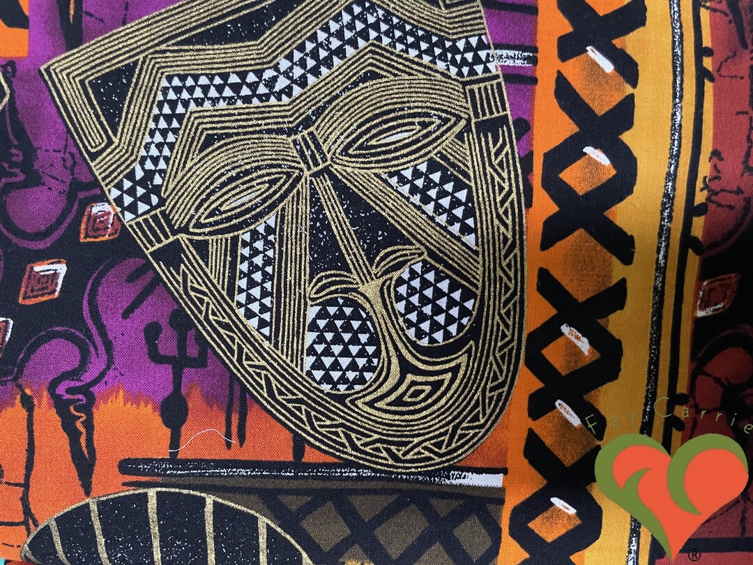 African Theme Multicolor Masks Fabric. Shamash and Sons. Pattern 9198 ...