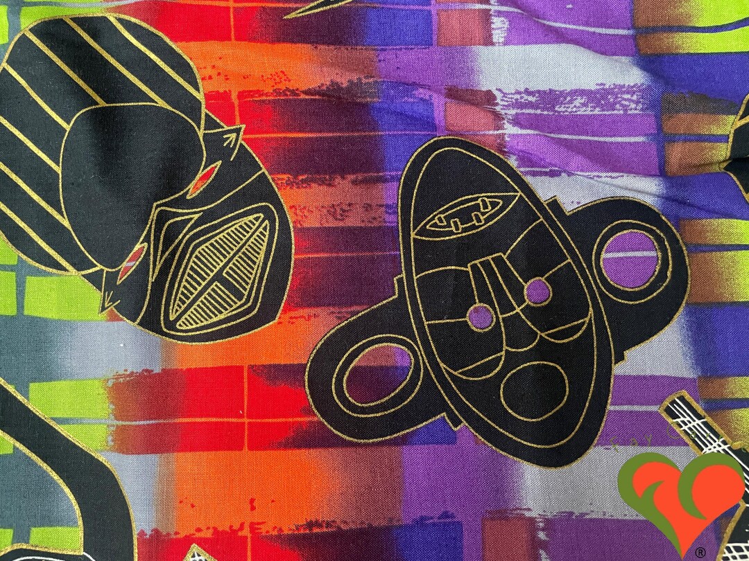 African Theme Colorful Masks Fabric. Shamash and Sons. Fat Quarter or ...