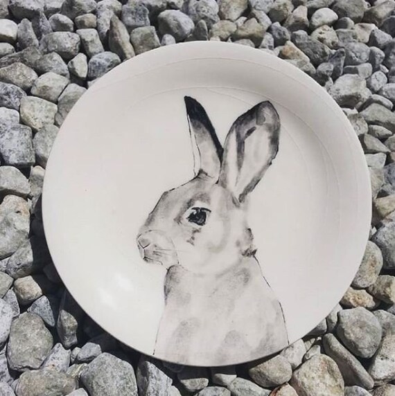 Rabbit Hand Painted Plate // Ceramic Dishware // Gift Idea // | Etsy