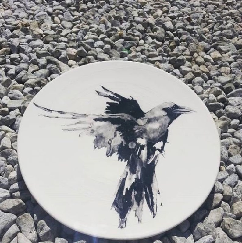 Crow Hand painted plate // ceramic dishware // gift idea // | Etsy