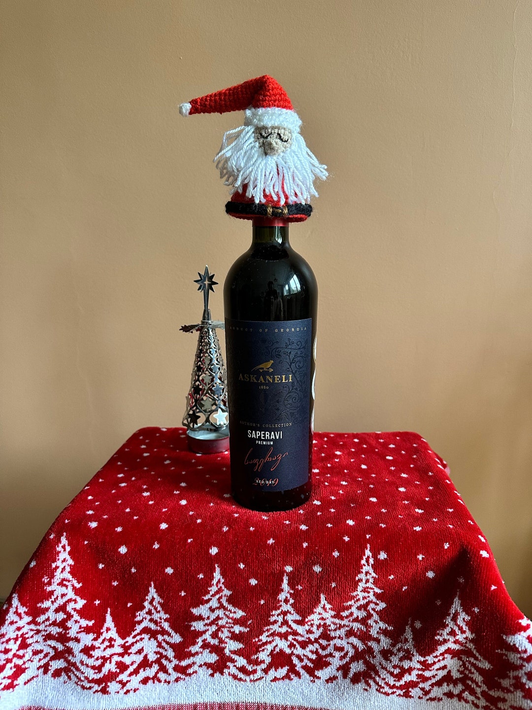Christmas Santa Wine Bottle Topper Santa Saint Nicholas Hat Gift Wool ...