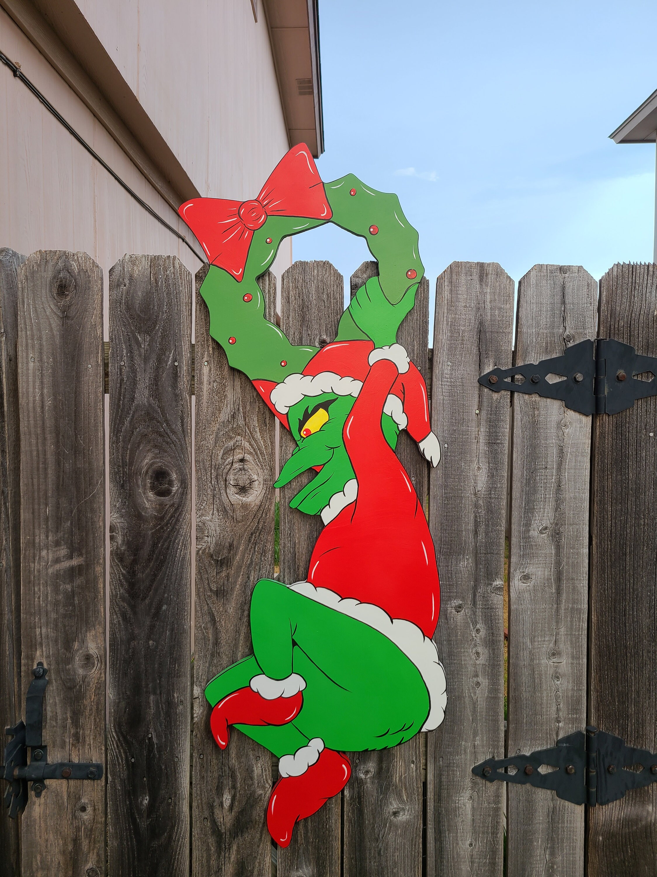 Grinch Swinging From Wreath Fence Decoration With Additional - Etsy