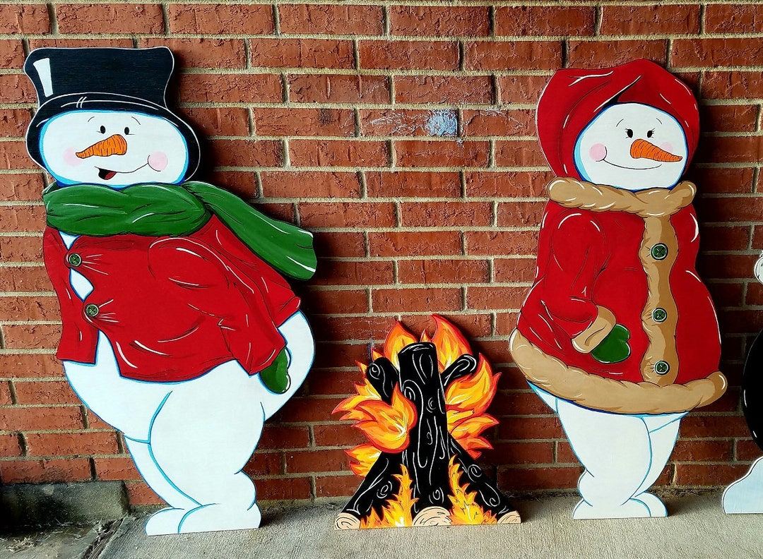 Snowman and Snowwoman by Fire - Etsy