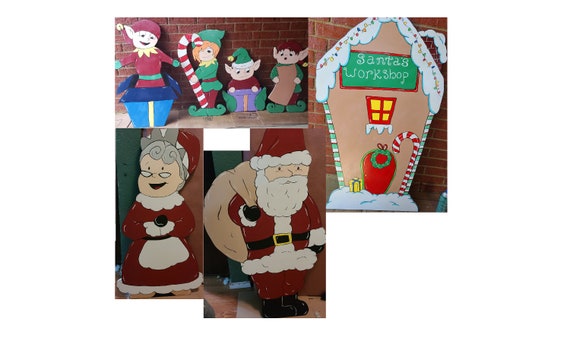 Santa Mrs. Claus Workshop and Elves Yard Art | Etsy