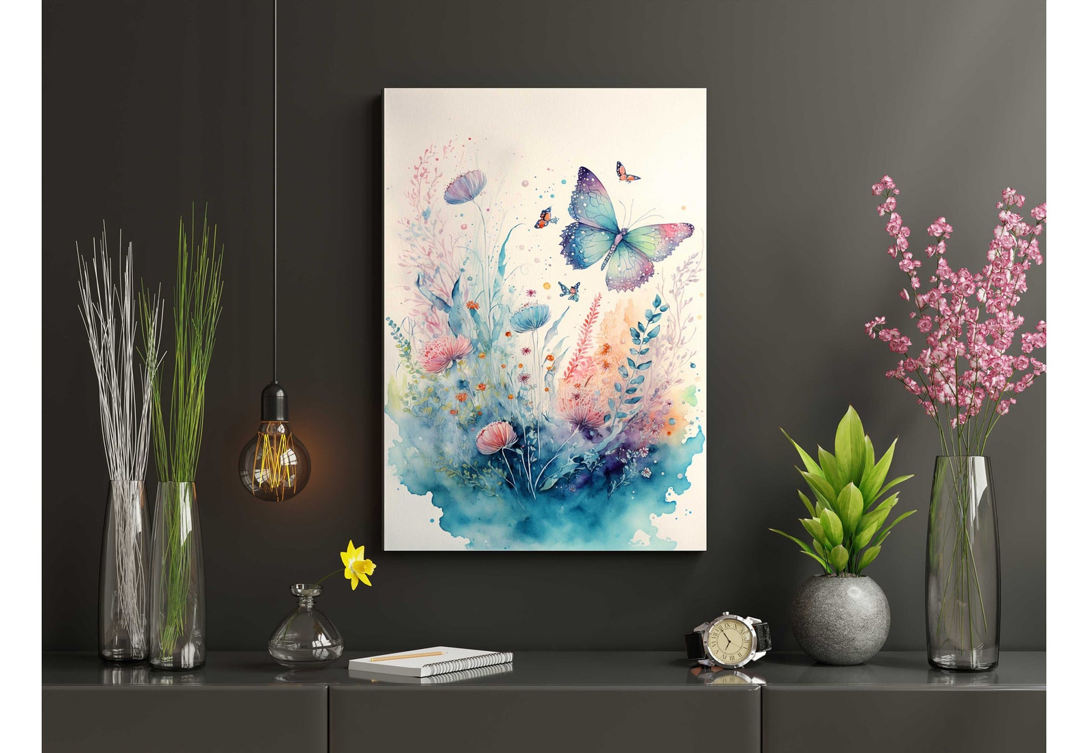 Watercolor Butterfly and Flower Wall Art, Butterflies and Wildflowers ...