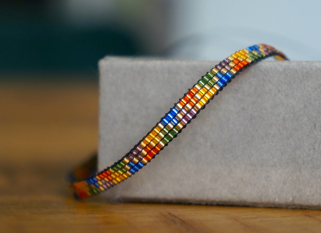 Multicolor Beaded Bracelet - Beadloom Bracelet Miyuki Beads - Rainbow ...