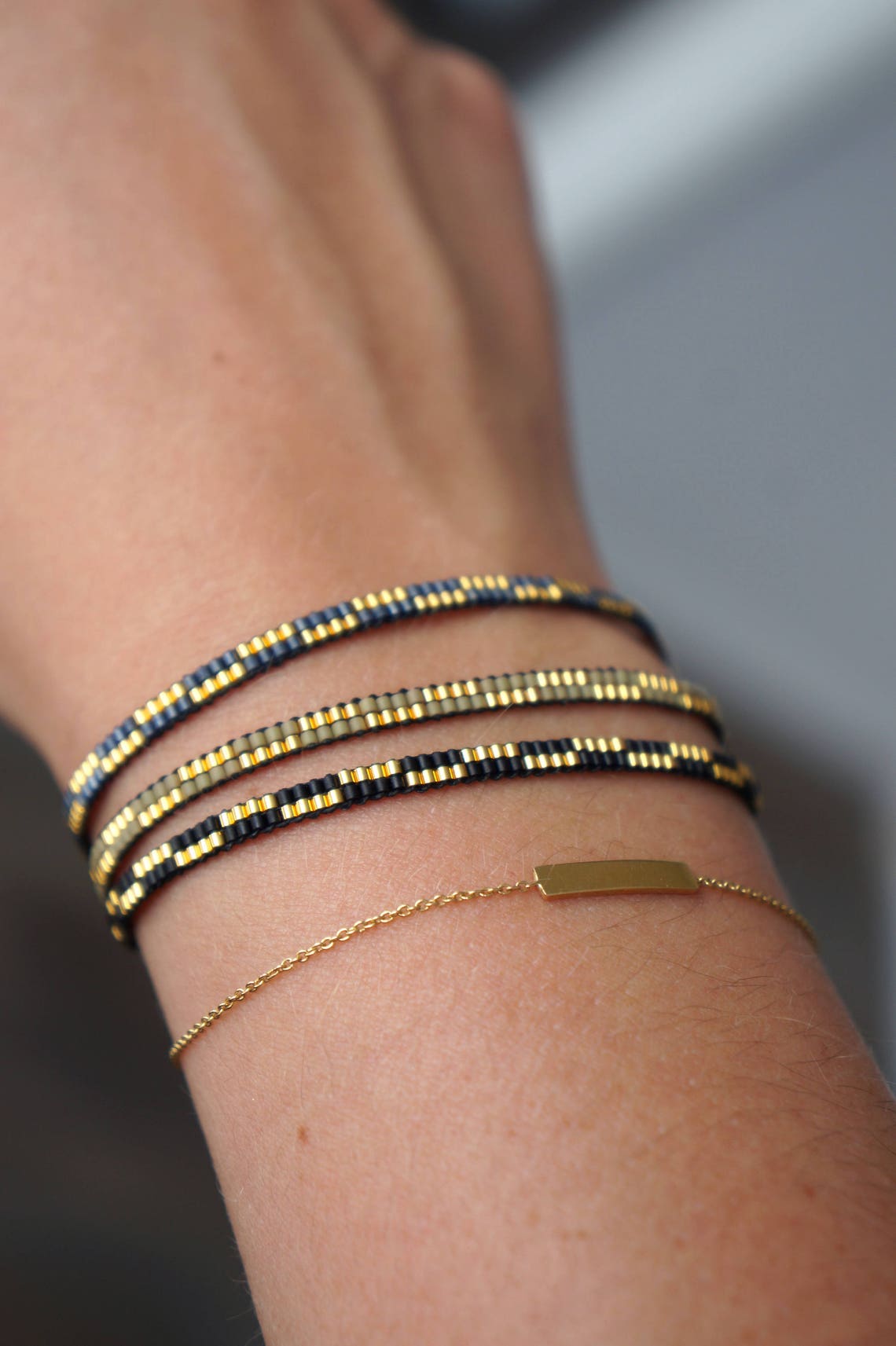 Dainty Miyuki Beaded Bracelet Gold Beads Fine Beaded | Etsy